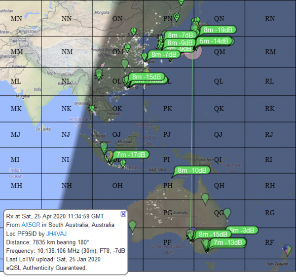 ほぼ真南の局とQSOできた | jh4vaj